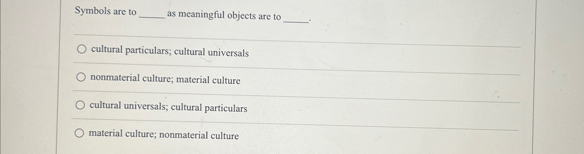 Solved Symbols are to ﻿as meaningful objects are to q, | Chegg.com