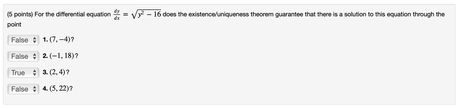 Solved (5 ﻿points) ﻿For the differential equation | Chegg.com
