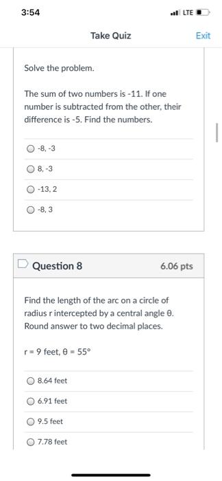 Solved 3:54 vil : Take Quiz Exit Solve the problem. The sum | Chegg.com
