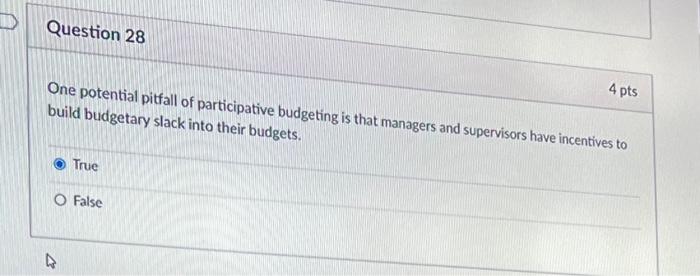 Solved One potential pitfall of participative budgeting is | Chegg.com