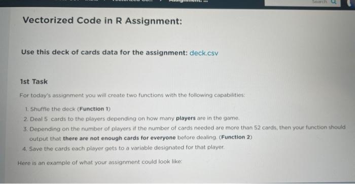 Solved Soch Vectorized Code in R Assignment: Use this deck | Chegg.com