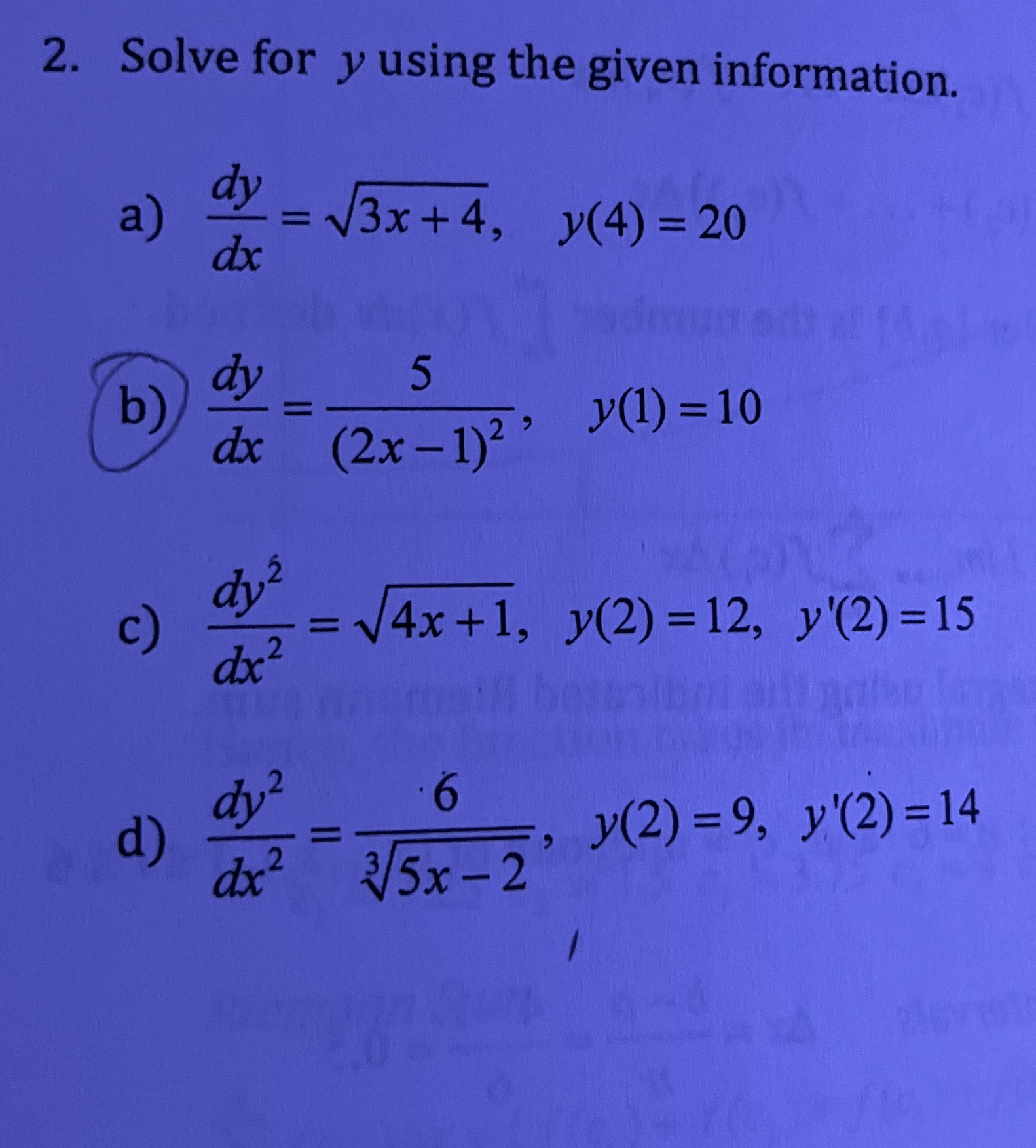 Solved Solve for y ﻿using the given | Chegg.com
