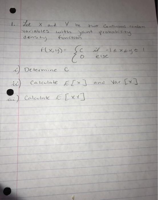 Solved Y be 1. Let x and two Continuous random variables | Chegg.com