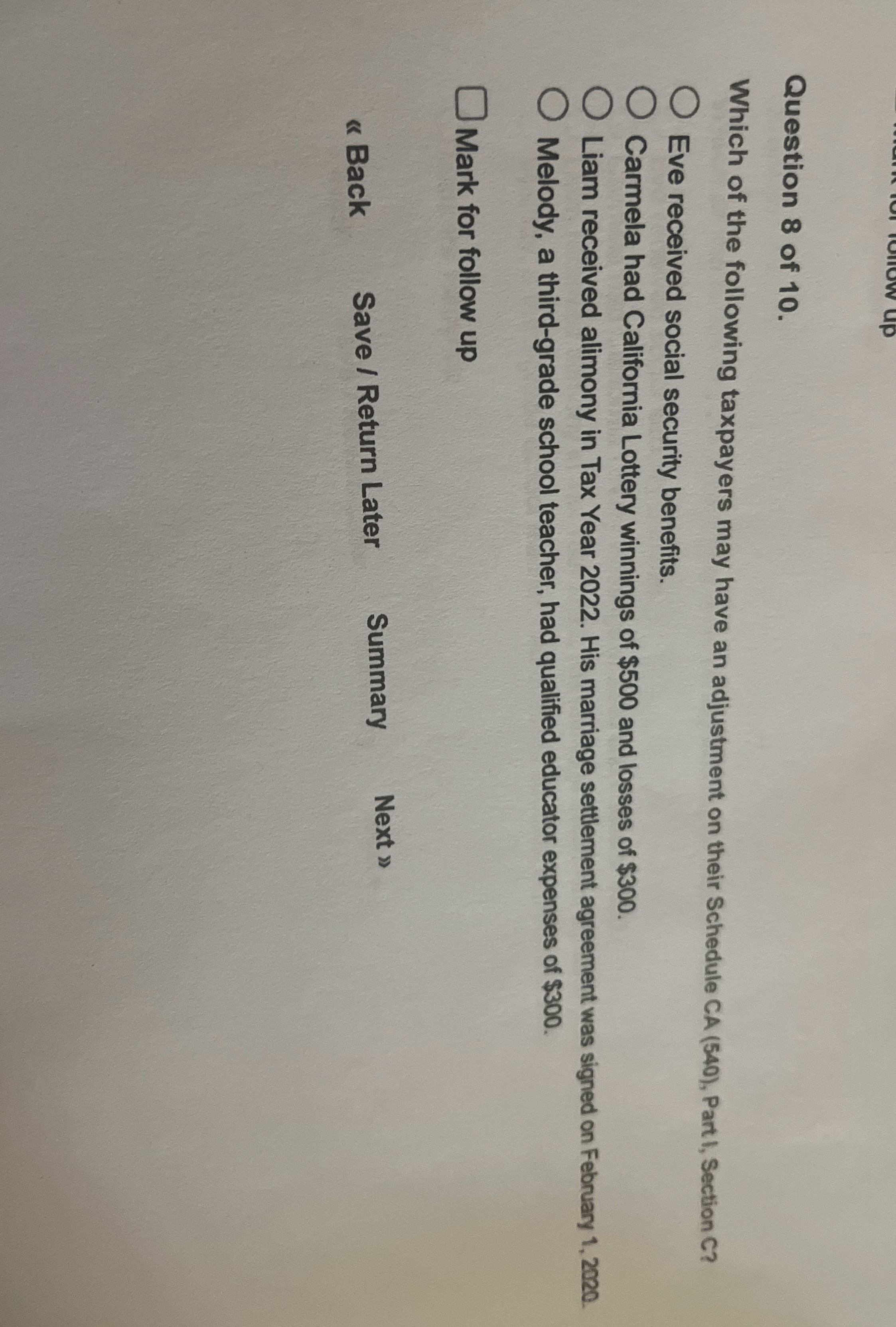 Solved Question 8 ﻿of 10.Which of the following taxpayers | Chegg.com