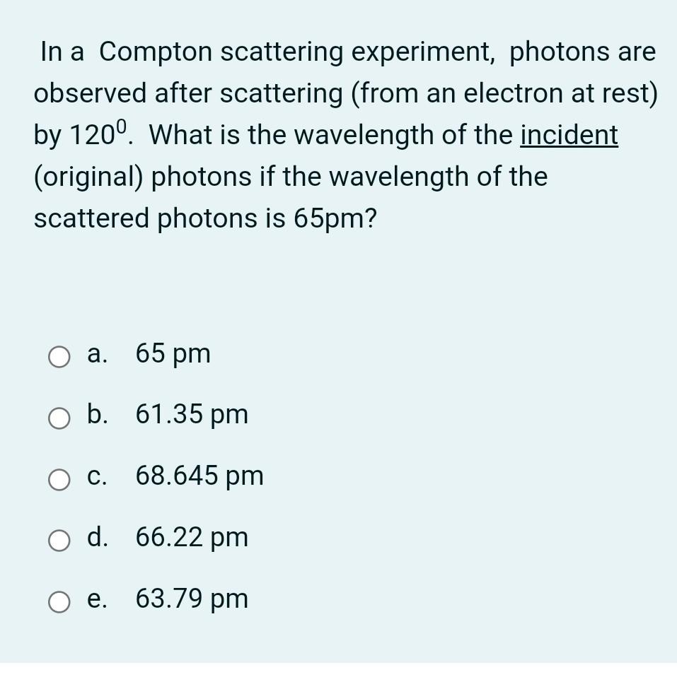 Solved In a Compton scattering experiment, photons are | Chegg.com