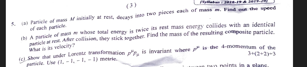 Solved (3)ISyllabus =2018-19&2019-205. (a) ﻿Particle of mass | Chegg.com