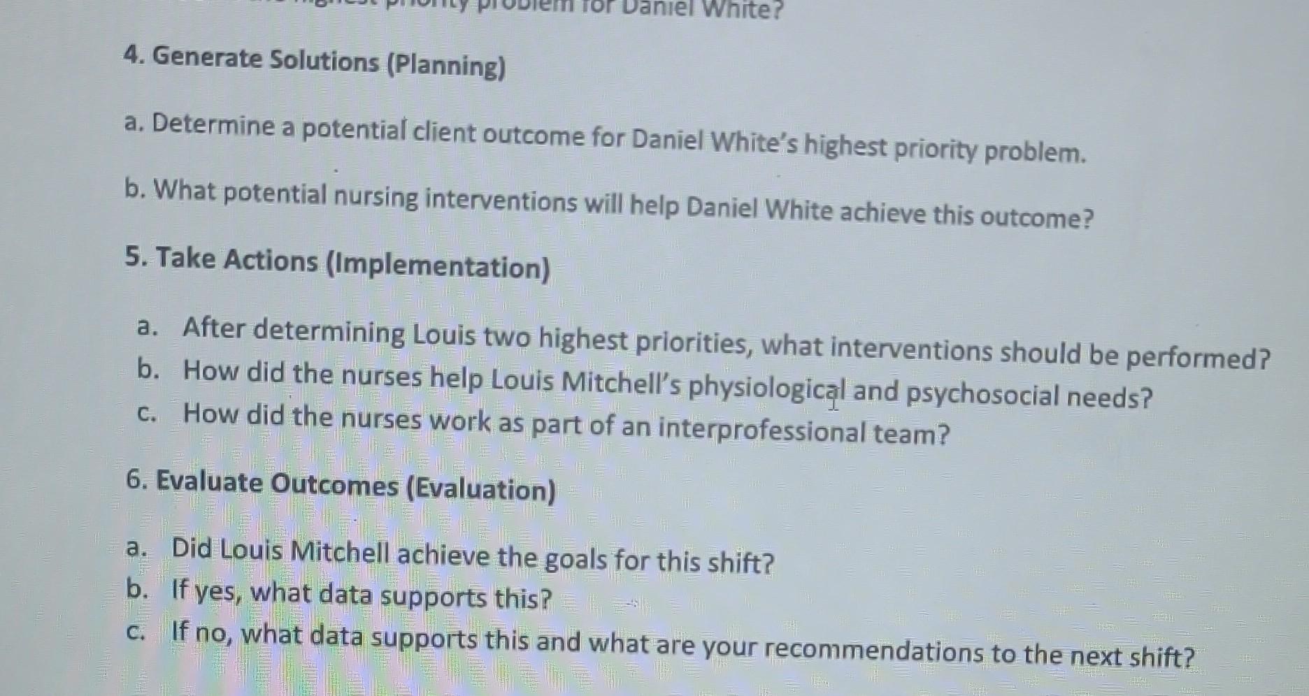 Solved a. Determine a potential client outcome for Daniel | Chegg.com