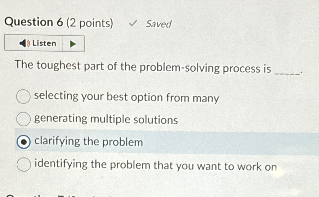 Solved Question 6 (2 ﻿points) ﻿SavedThe toughest part of | Chegg.com