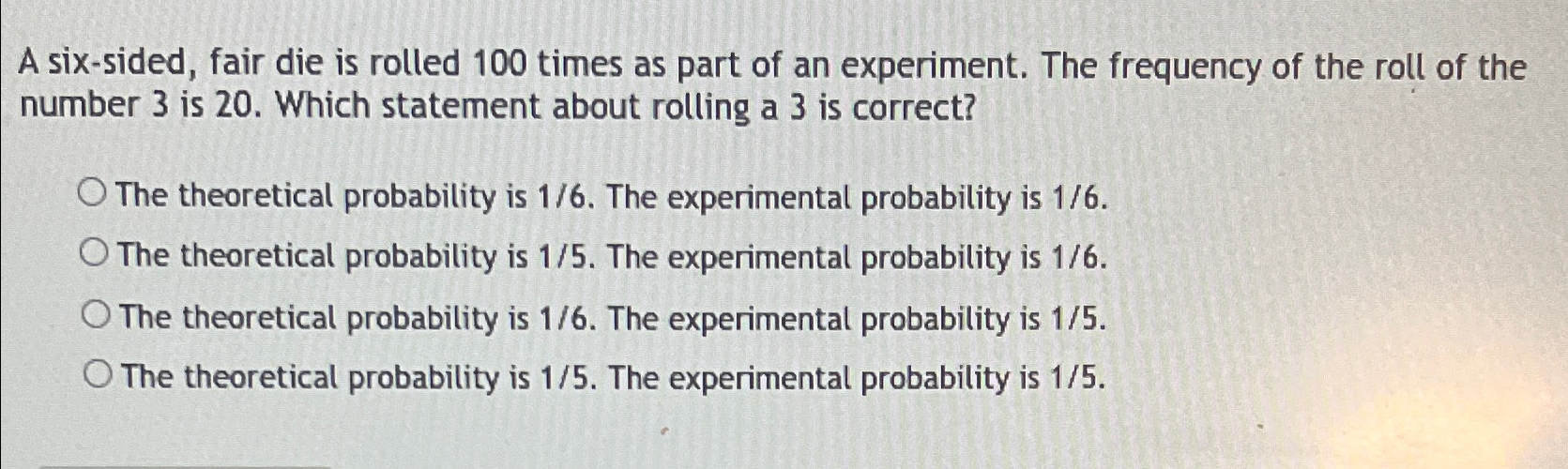 Solved A six-sided, fair die is rolled 100 ﻿times as part of | Chegg.com