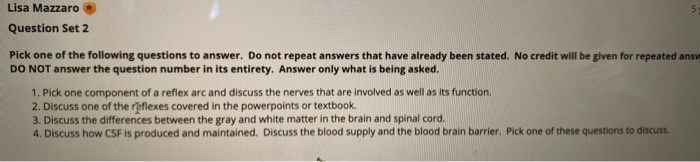 Solved Lisa Mazzaro Question Set 2 Pick one of the following | Chegg.com