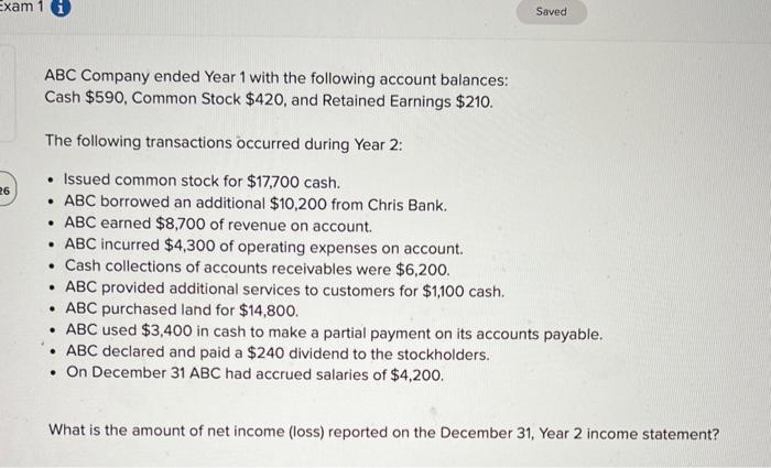 Solved ABC Company ended Year 1 with the following account | Chegg.com