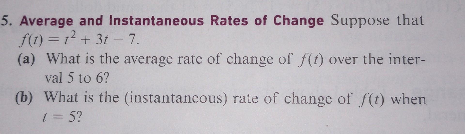 Solved 5. Average and Instantaneous Rates of Change Suppose | Chegg.com