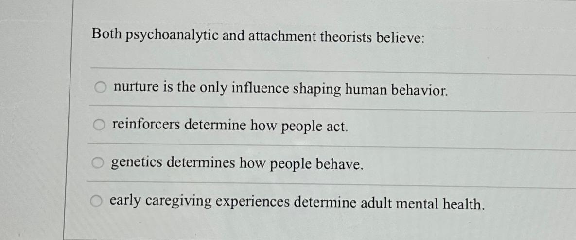 Solved Both psychoanalytic and attachment theorists | Chegg.com