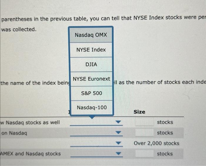 Solved Understanding How Indexes Report Data The securities | Chegg.com