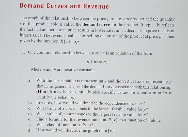 Solved Demand Curves and RevenueThe graph of the | Chegg.com