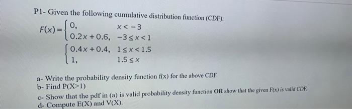 Solved PI- Given the following cumulative distribution | Chegg.com