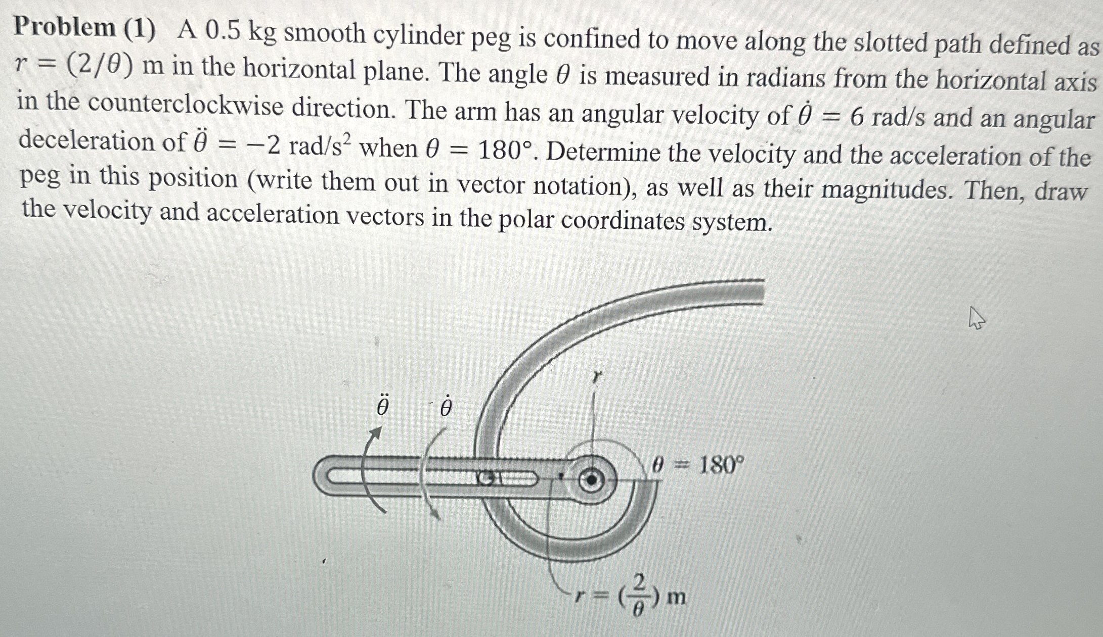 Solved Problem (1) ﻿A 0.5 ﻿kg smooth cylinder peg is | Chegg.com