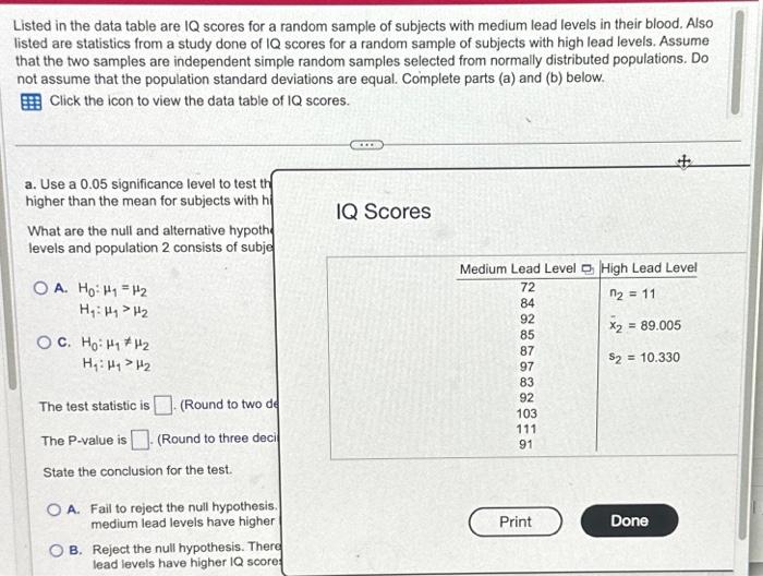 Listed in the data table are IQ scores for a random | Chegg.com