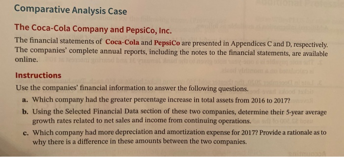 Solved Comparative Analysis Case The Coca-Cola Company and | Chegg.com