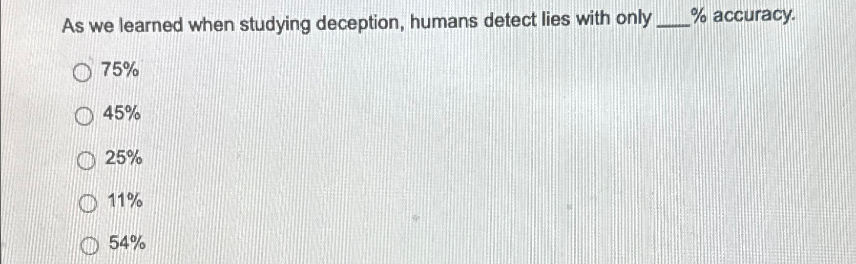 Solved As we learned when studying deception, humans detect | Chegg.com