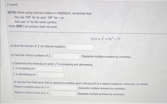Solved NOTE: When using interval notation in WeBWorK, | Chegg.com