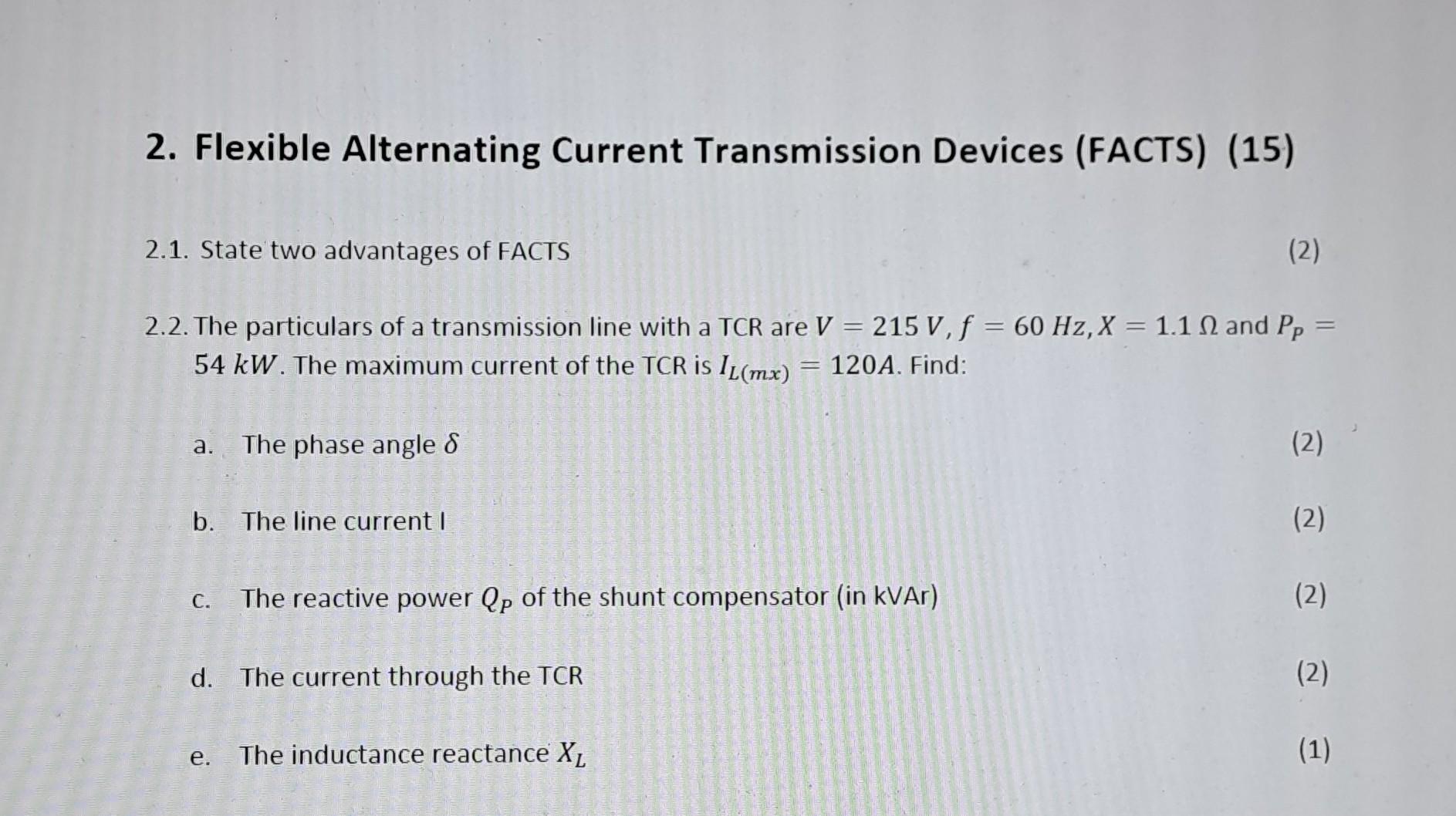 Solved 2. Flexible Alternating Current Transmission Devices | Chegg.com