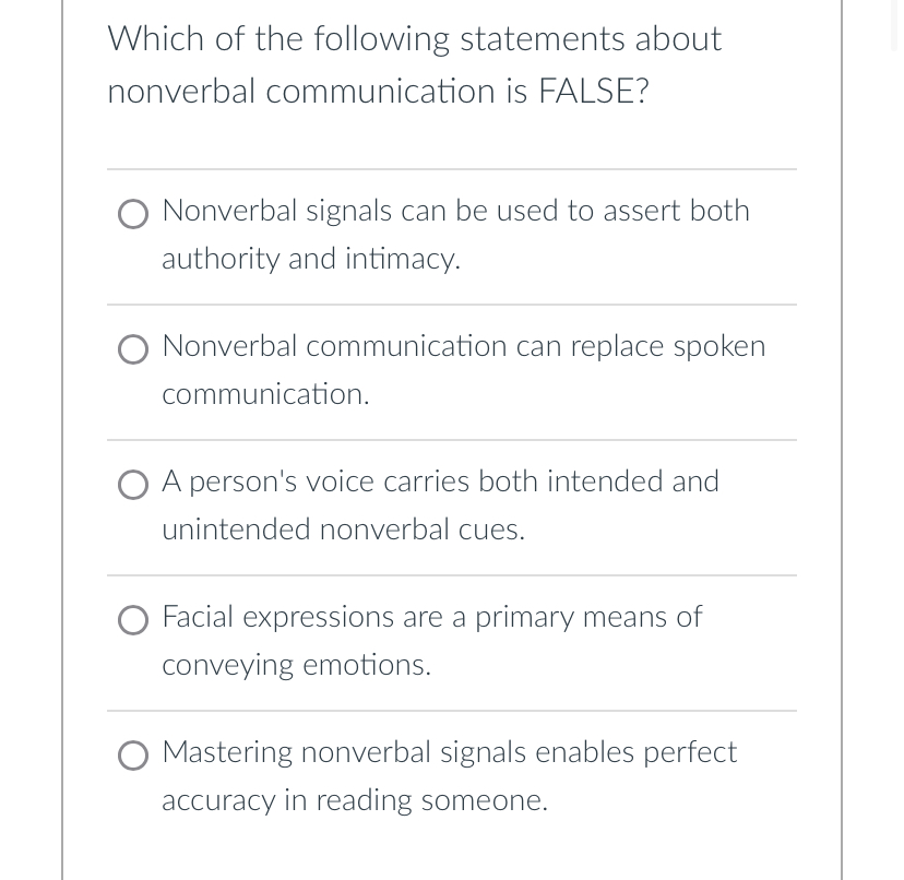 Solved Which of the following statements about nonverbal | Chegg.com