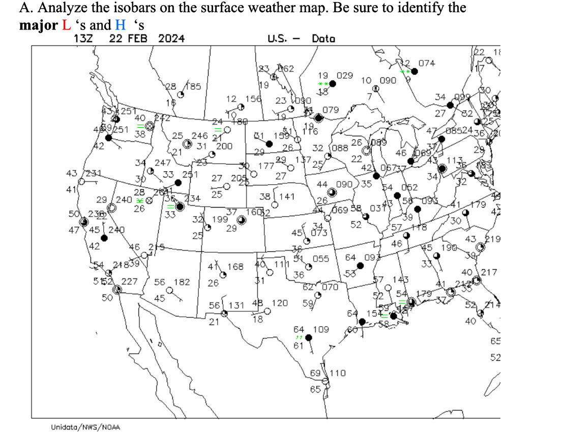 Solved A. ﻿Analyze the isobars on the surface weather map. | Chegg.com
