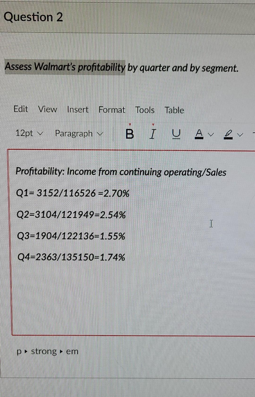 Solved I need to analyzer the profitability of Walmart for | Chegg.com