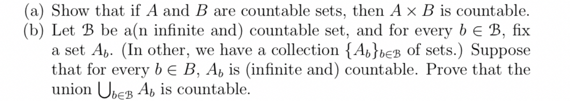 (a) ﻿Show that if A and B ﻿are countable sets, then | Chegg.com