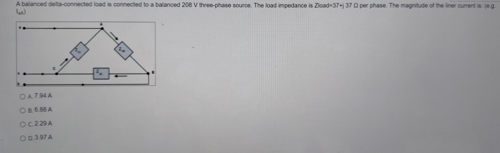Solved A balanced delta-connected load is connected to a | Chegg.com
