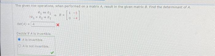 Solved The given row operations, when performed on a matrix | Chegg.com