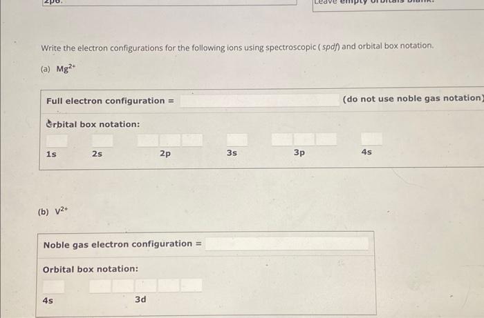 Solved Write the electron configurations for the following | Chegg.com