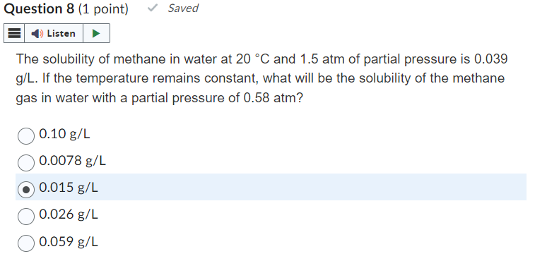 Solved The solubility of methane in water at 20°C ﻿and | Chegg.com