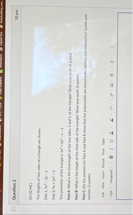Solved Question 2 Edit View Insert Format Tools Table 12pt | Chegg.com