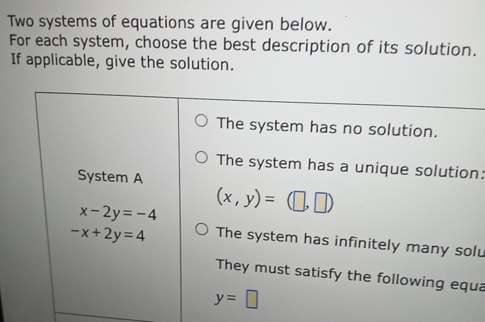 Solved Two systems of equations are given below.For each | Chegg.com