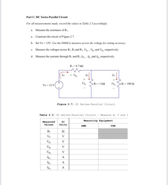 Solved Part C: DC Series-Parallel Circuit For all | Chegg.com