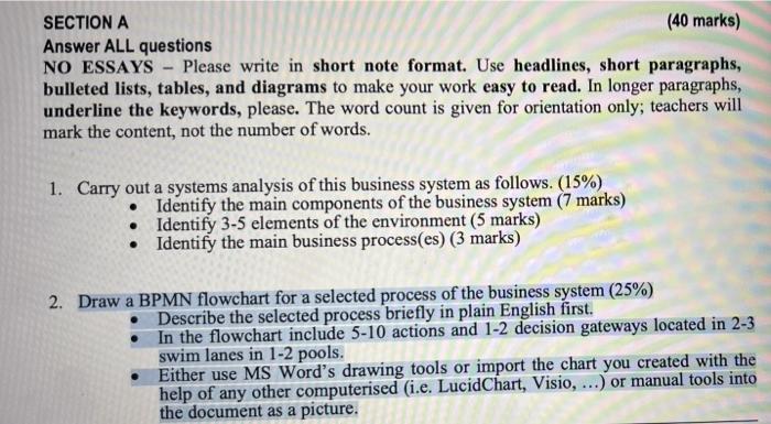 Solved SECTION A (40 marks) Answer ALL questions - NO ESSAYS | Chegg.com