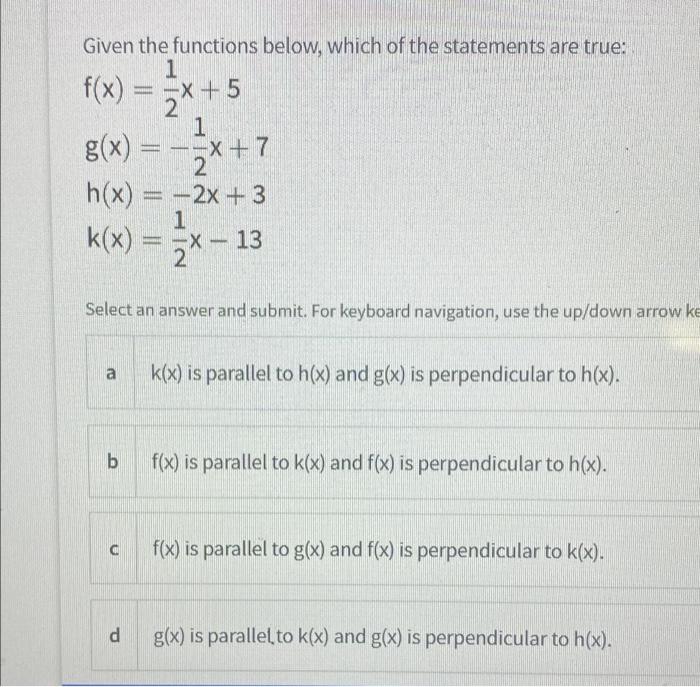 Solved Given The Functions Below Which Of The Statements Chegg