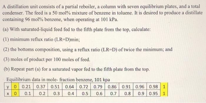 Solved A distillation unit consists of a partial reboiler, a | Chegg.com