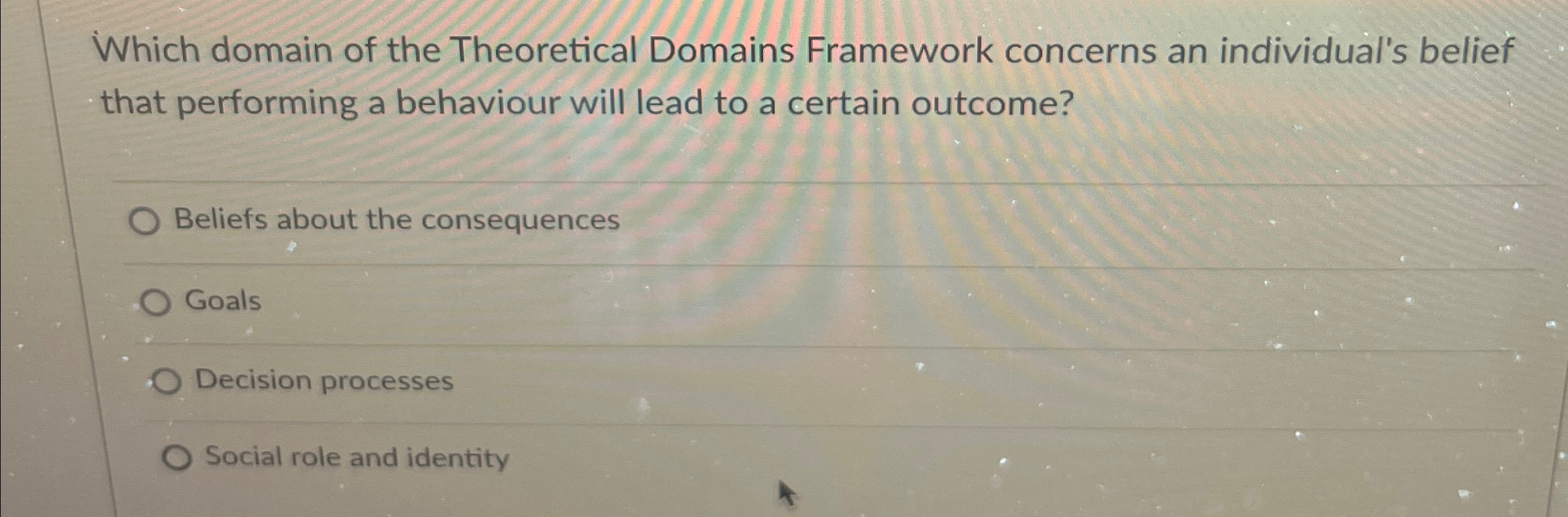 Solved Which domain of the Theoretical Domains Framework | Chegg.com