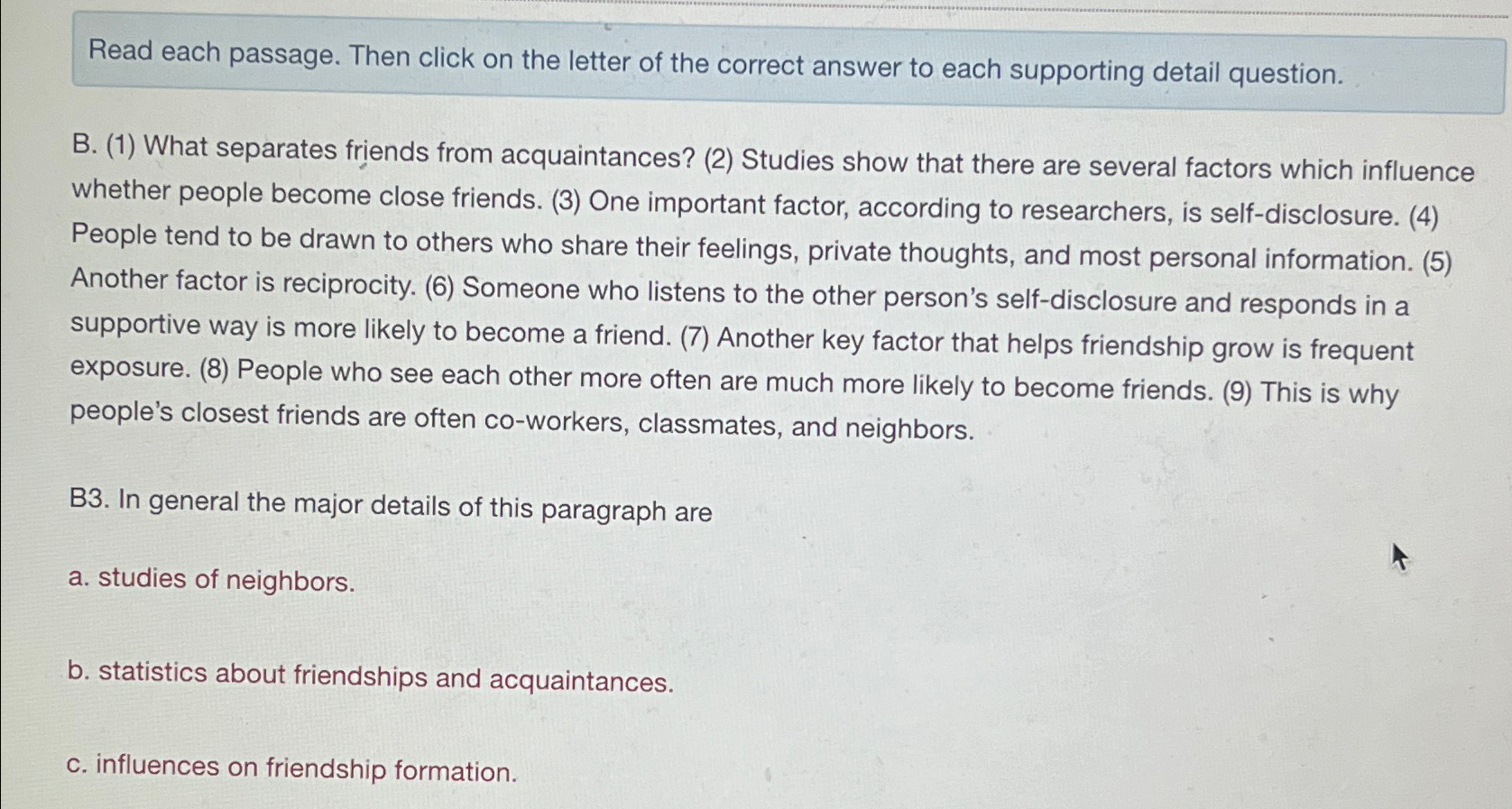 Solved Read each passage. Then click on the letter of the | Chegg.com
