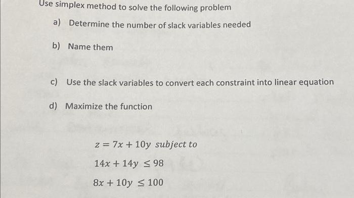 Solved Use simplex method to solve the following problem a) | Chegg.com