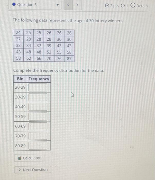 Solved The following data represents the age of 30 lottery | Chegg.com
