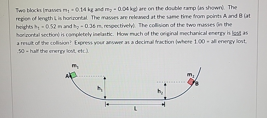 Solved Two blocks (masses m1=0.14kg ﻿and m2=0.04kg ) ﻿are on | Chegg.com