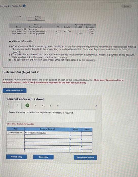 Solved Required information Problem 8-5A (Algo) Preparing a | Chegg.com
