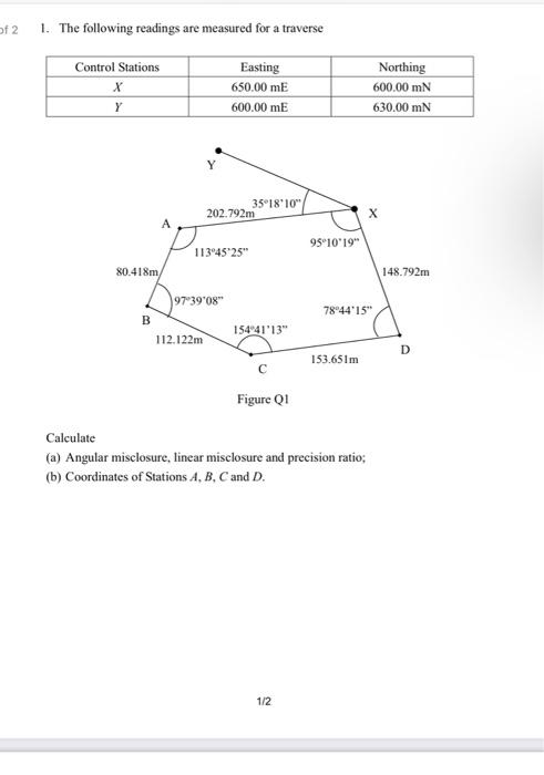 Solved 1. The following readings are measured for a traverse | Chegg.com