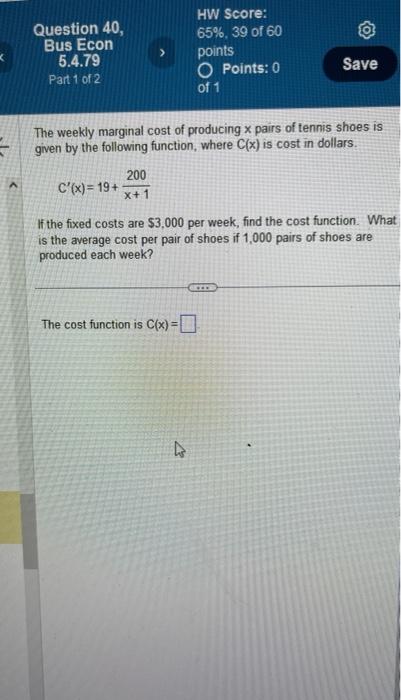 Solved The weekly marginal cost of producing x pairs of | Chegg.com