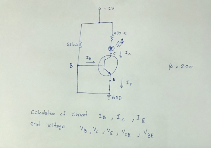Solved + 12 V IB B- 200 EGND Calculation of current IB , Ic | Chegg.com