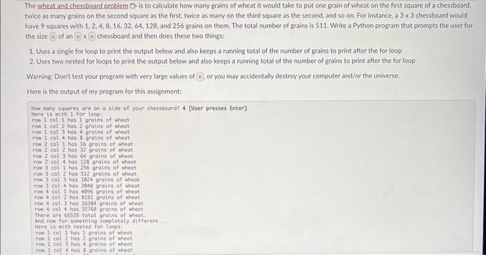 Solved The wheat and chessboard problem C is to calculate | Chegg.com